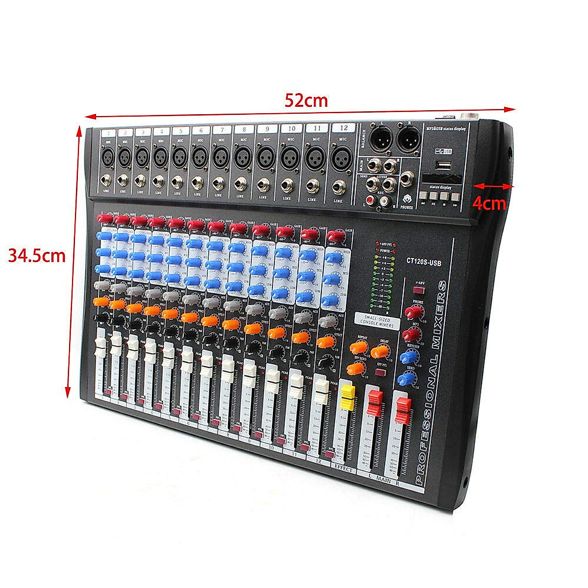Bluetooth Studio Audio Mixer Sound Mixing Console Desk System Interface w/USB Drive for PC Recording Input AC 110V for Professional and Beginners Recording Function (12 Channel)