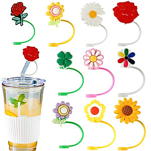 SAMOKA Silicone Straw Cover,10 PCS Straw Tip Cap Reusable Drinking Straw Toppers,Silicone Straw Plugs Reusable Flower Shape Straw Protector