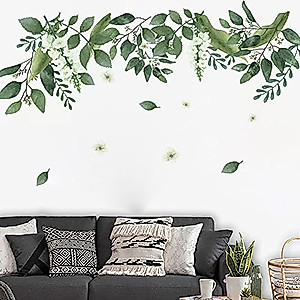Hanging Green Vine Wall Decals, IVIOOO Eucalyptus Leaves Plants Wall Stickers for Kid Bedroom, Creative Removable Peel and Stick Wall Sticker Art Murals Living Room Sofa TV Background Wall Art Decor