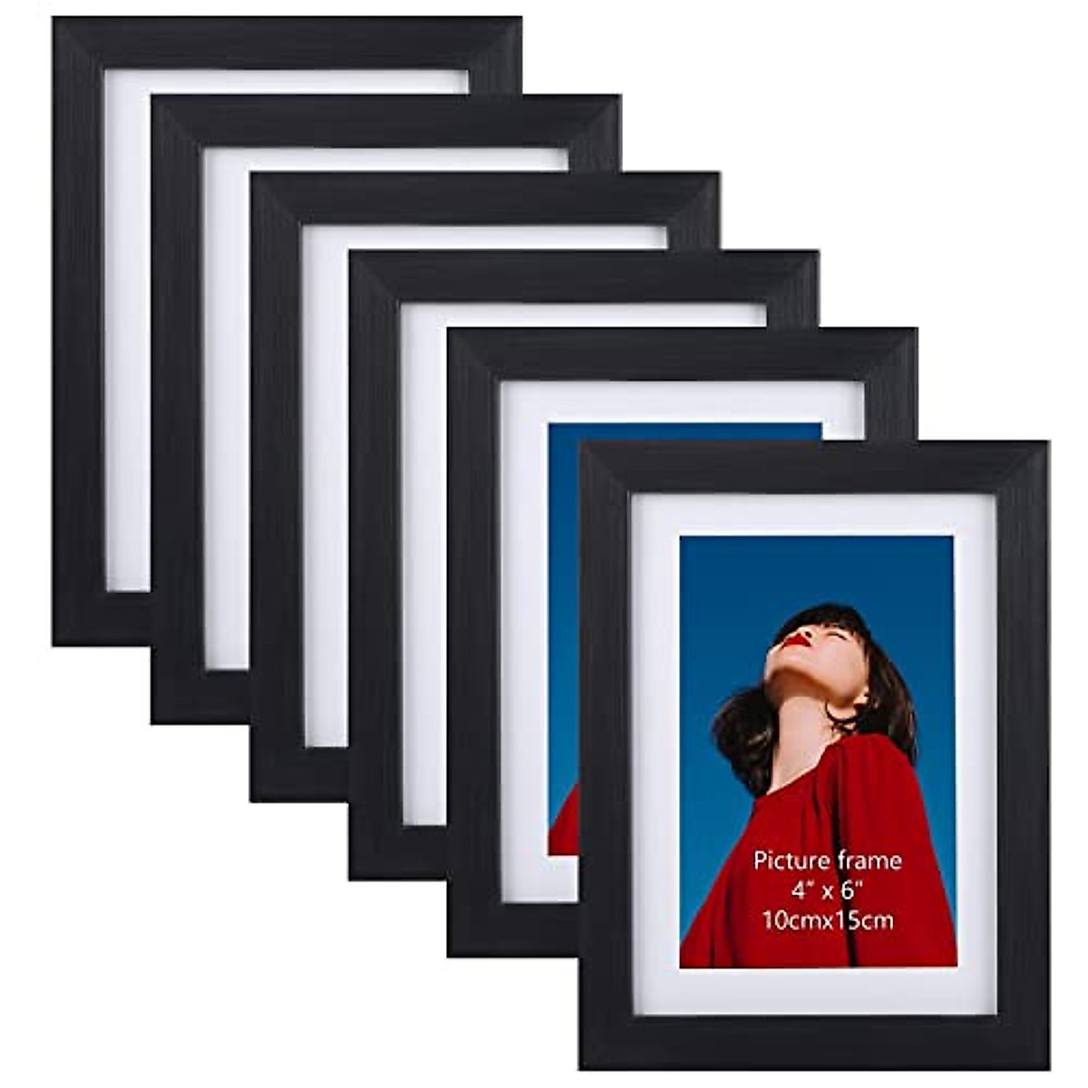 4x6 Black Picture Frame Set of 6, Multi Frames Matted to Display Photos 4x6 with Mat or 5x7 without Mat for Wall and Tabletop