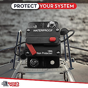 Rayne's World 150 Amp 12V-48V DC Waterproof Circuit Breaker Manual Reset - Great for Car Stereo, Solar Power Systems, Automotive, ATV, Marine, Boat Trolling Motors