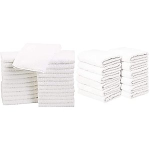 Amazon Basics Fast Drying, Extra Absorbent, Terry Cotton Washcloths, White - Pack of 24 & Cotton Hand Towels, White - Pack of 12