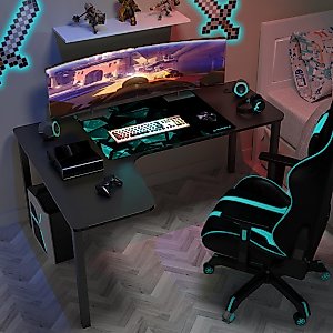 DESIGNA Gaming Desk 60",L-Shaped Computer Corner Desk with Large Mouse Pad,Ergonomic Gamer Table Workstation, Sturdy Metal Frame, Left Side Rustic Brown