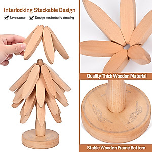 Wooden Trivets for Hot Dishes， Tree Shape Trivet Set,Trivets for Hot Dishes Store Like a Christmas Tree - 5 Wooden Trivet + 1 Stand（Beech Wood）
