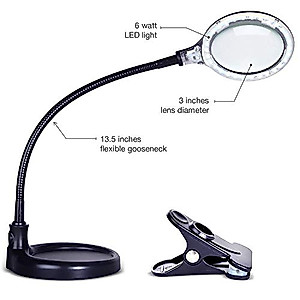 Brightech LightView Pro Flex 2 in 1 Magnifying Desk Lamp, 2.25x Light Magnifier, Adjustable Magnifying Glass with Light for Crafts, Reading, Close Work