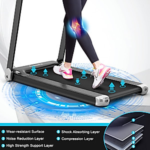 GYMAX Folding Treadmill, Smart APP Control Running Machine with LED Monitor & Adjustable Device Holder, Portable Treadmill for Home Gym Small Apartment (Silvery)