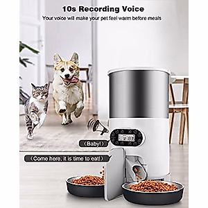 HUICOCY Automatic Cat Feeders, 304 Stainless Steel Timed Cat Food Dispenser for 2 Cats & Small Dog, 4.5L Pet Feeder with 2-Way Splitter, 1-4 Meals Portion Control,10s Voice Recorder, Dual Power Supply
