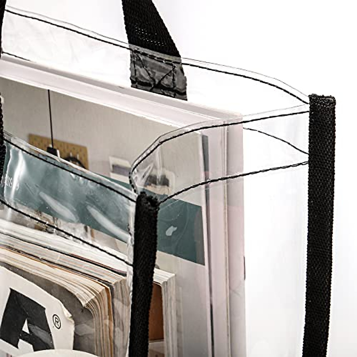 Suwimut 12 Pack Clear Tote Bags Stadium Approved, Transparent PVC Shoulder Handbag for Women, Clear See Through Plastic Tote Bags with Handles for Shopping, Work, Sports Games, School, Concert