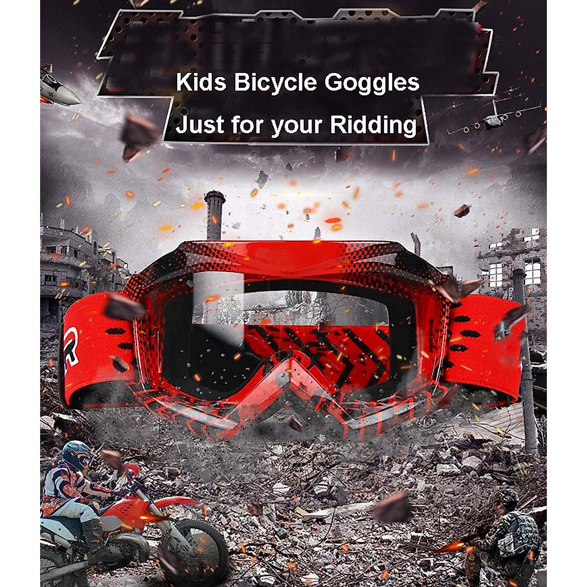 June Sports Motorbike Goggle Glasses Kids Teens Youth MotorCycle Goggles Cycling Clear Vision UV Protection Dust Wind Proof Motocross Dirtbike Racing Dirt Bike Goggle Children Green KG4