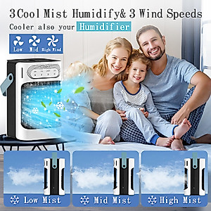 Portable Air Conditioners,Porbable AC 3in1 Mini Air Conditioner 900ML Water Tank,3 Cool Mist,3 Wind Speed,7 LED Light,2-8H Timer Personal Evaporative Air Cooler for Room/Office