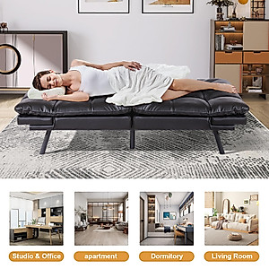 MUUEGM 71" Memory Foam Futon Sofa Bed, Couch with Adjustable Backrests and Armrests, Modern Futon Loveseat for Living Room, Game Room, Small Room Leather Sofa Bed Black