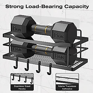 NFSQ Shower Shelves - 3 Pack Bathroom Shower Caddies with Soap Holder and 4Hooks Organizer, Shower Shelf for Inside Shower, Matte Black Shower Racks, No Drilling Rustproof SUS304 Stainless Steel