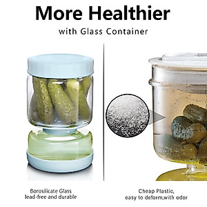 WhiteRhino Glass Pickle Jar with Strainer Flip,34oz Pickle Flip Jar Glass,Pickle Juice Separator Jar Flip for Olives,Gherkins or Sliced Pickles,Leakproof Airtight Lids and Refrigerator Dishwasher Safe