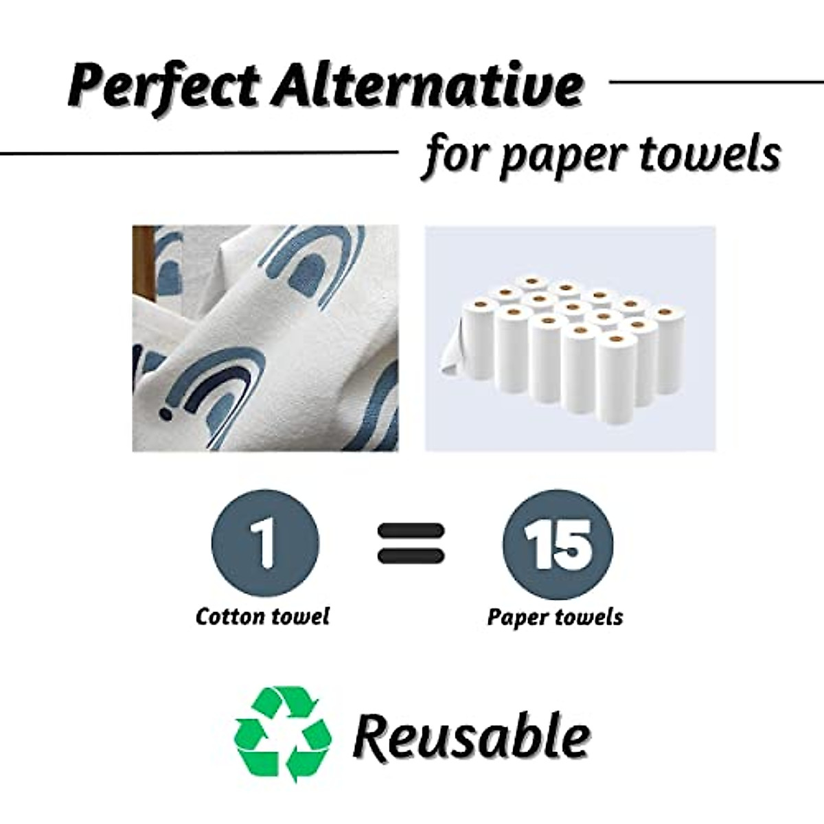 Folkulture Cotton Kitchen Towels and Dishcloths Set with Hanging Loop, Set of 3 Flour Sack Dish Towels and Dish Cloths for Drying Dishes, Highly Absorbent Decorative Tea Towels, 20 x 26 Inches, Mystic