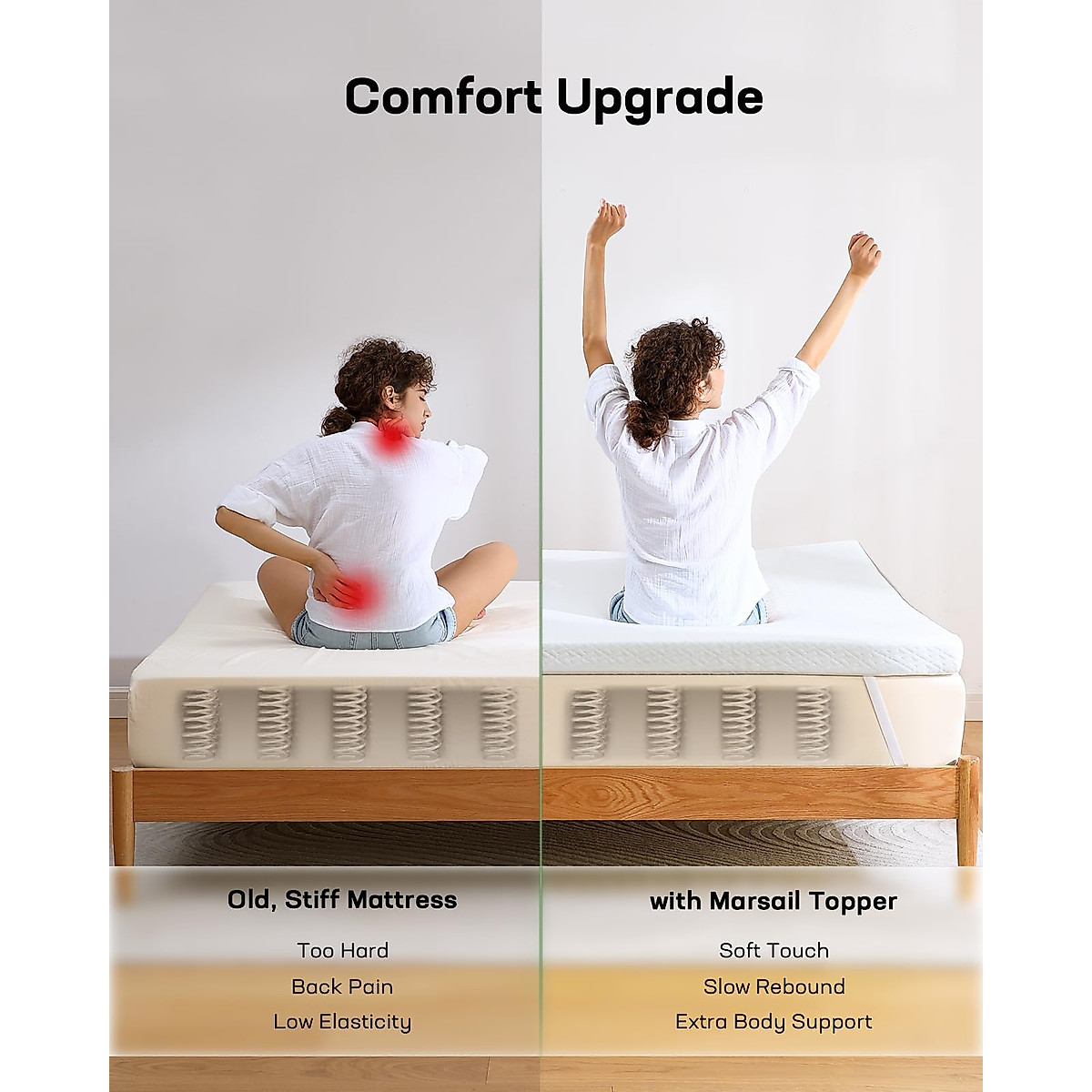 Marsail 3-inch Twin XL Memory Foam Mattress Topper, Gel Infused Cooling Mattress Topper with Removable Cover, Ventilated & Breathable Mattress Topper for Sofa, RV, Bedroom, CertiPUR-US Certified