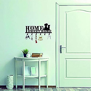 CREATCABIN Hook Hanger Wall Key Holder Metal Decorative Mounted Coat Hanger with Word Sweet Home and Dogs Feature Design Organizer Rack with 6 Hooks for Wall, Bathroom, Kitchen, Entryway
