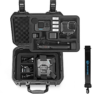 Lekufee Waterproof Hard Case Compatible with Gopro Hero 12/11/10/9/8/Gopro Volta/Media Mod/Creator Edition/Waterproof Action Camera and Accessories(Case Only)(Includes Shoulder Strap)