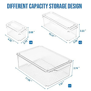 BEWAVE Fridge Organizer, 7 Pack Stackable Refrigerator Organizer Bins with Lid, Clear Containers, BPA-Free Plastic Food Storage for Food, Drinks, Fruits, Vegetable
