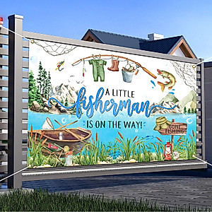 Avezano Fishing Baby Shower Backdrop A Little Fisherman is on The Way Baby Shower Party Decorations Banner Gone Fishing Baby Shower Party Background for Boys 70.8x43.3"