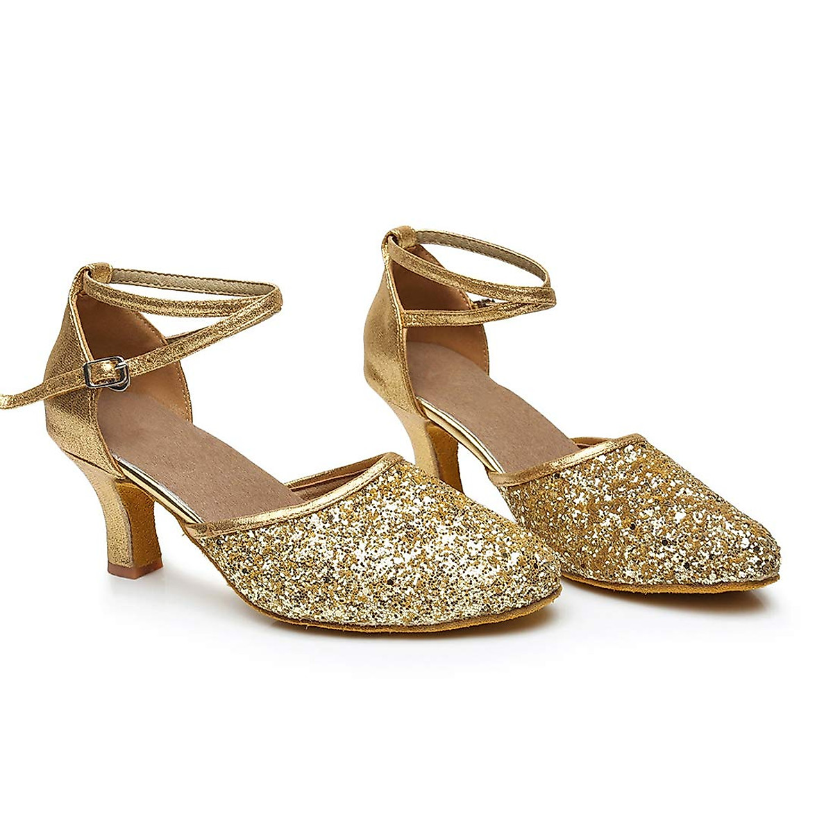 iCKER Womens Latin Dance Shoes Heeled Ballroom Salsa Tango Party Sequin Dance Shoes Gold 8