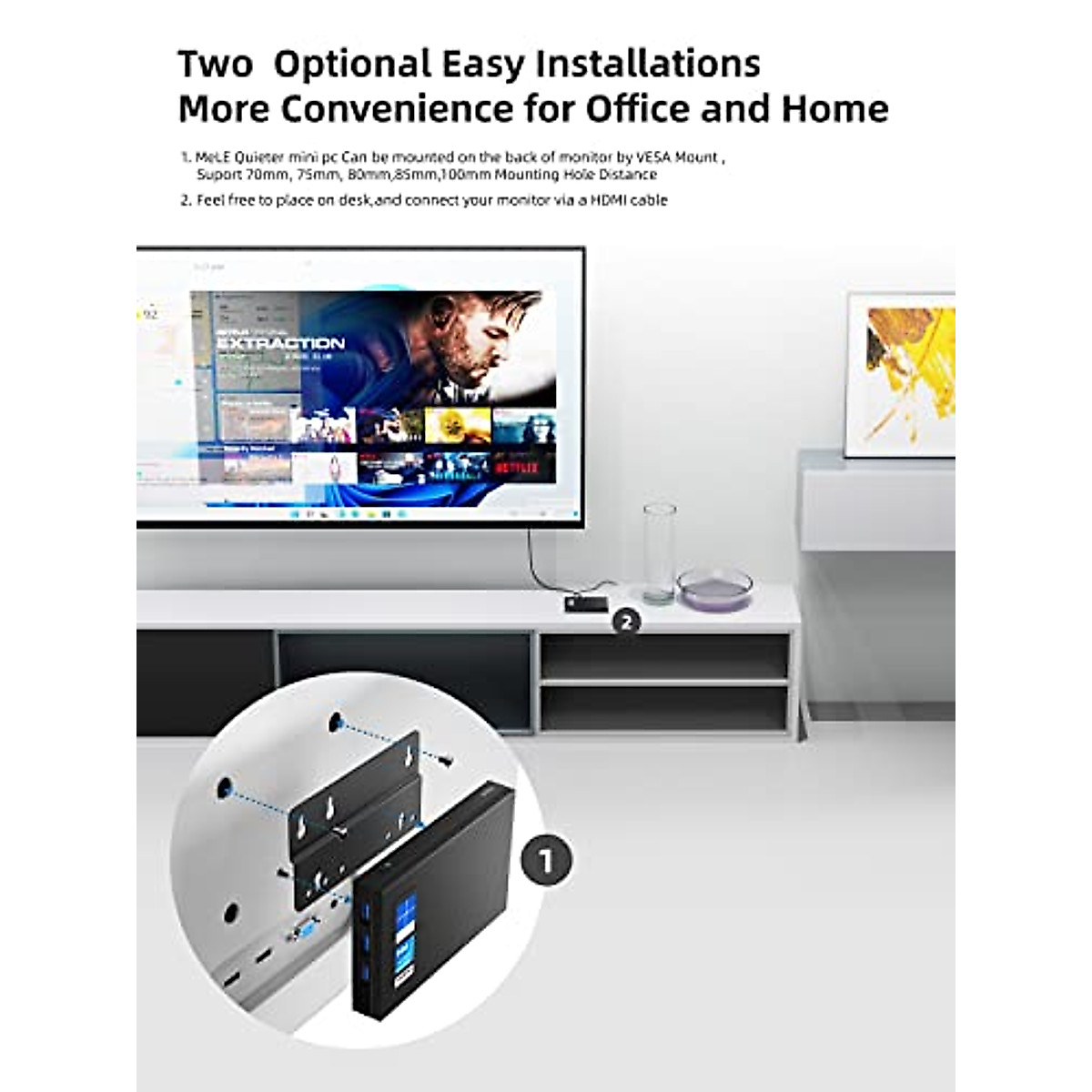 MeLE Quieter3Q Fanless Mini PC Celeron N5105 8GB 128GB, Windows 11 pro Portable Small Desktop HDMI Gigabit Ethernet, Industrial IoT Micro PC Unlock Bios Auto Power on, SSD PXE VESA Mount