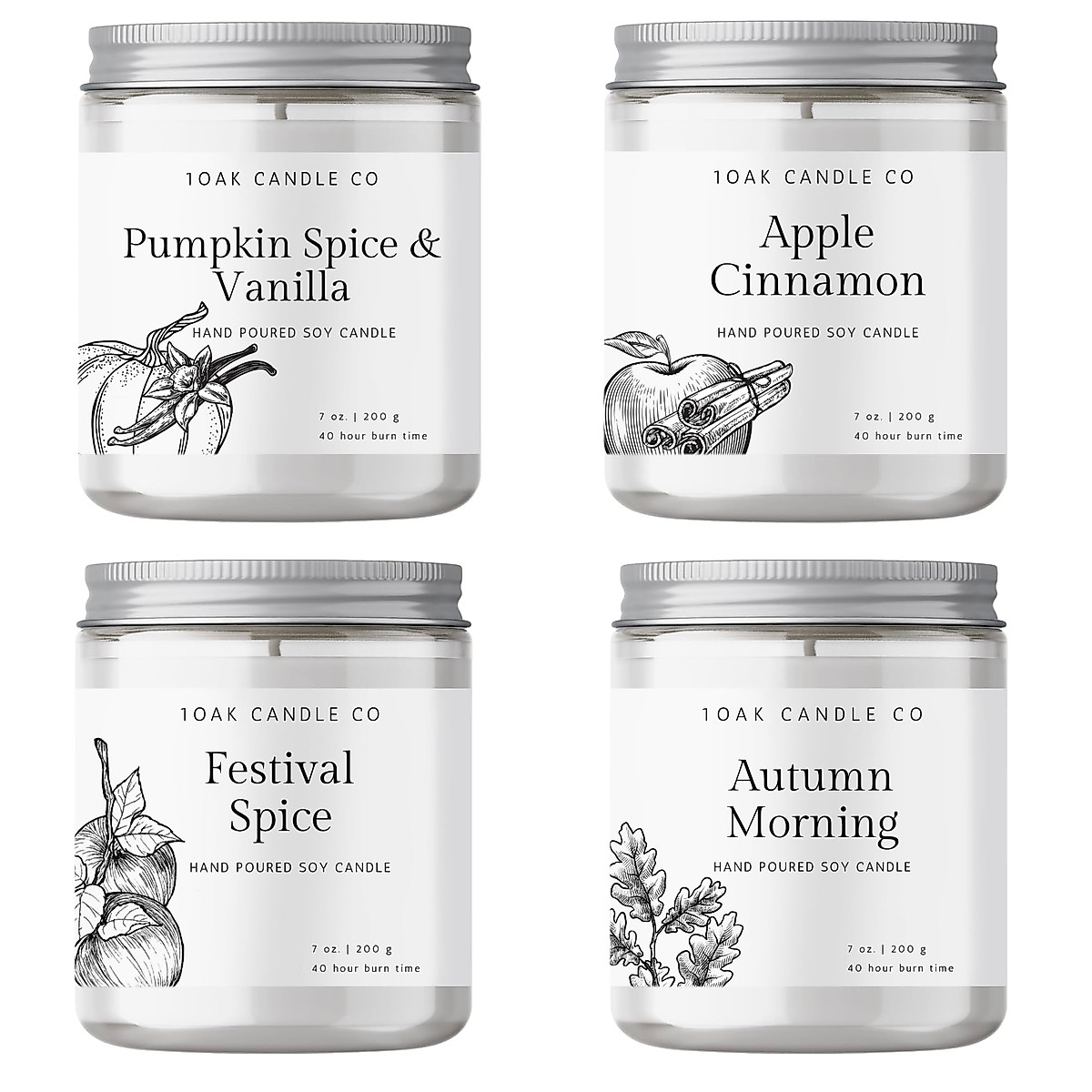 1OAK Fall Candles Set of 4 Pack - Fall Candle Pack - Autumn Candle Set - Fall Scented Candles - Fall Bulk Gifts - Fall Gift Set - Fall Soy Candles - Autumn Gifts - Fall Gifts for Women