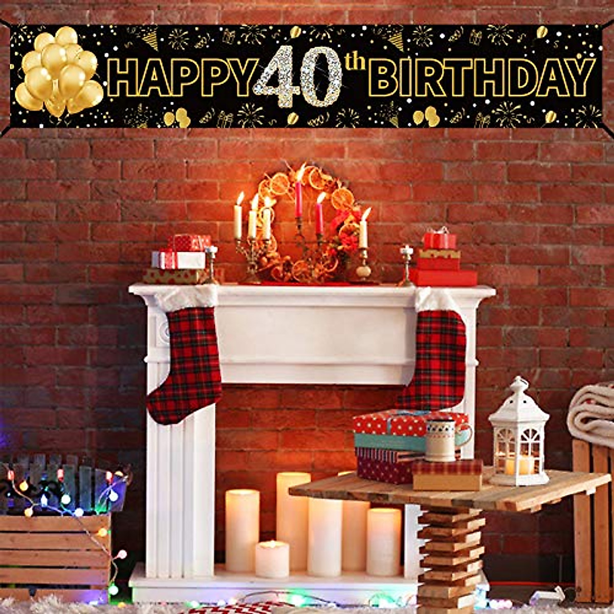 Pimvimcim 40th Birthday Party Banner Decorations for Men & Women, Black Gold 40 Year Old Birthday Party Backdrop Supplies, Happy Forty Birthday Sign Decor(9.8x1.6ft)
