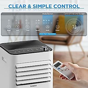 TURBRO Finnmark 10,000 BTU Portable Air Conditioner, Dehumidifier and Fan, 3-in-1 Floor AC Unit for Rooms up to 400 Sq Ft, Sleep Mode, Timer, Remote Included (6,000 BTU SACC)