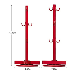 Rae Dunn Red Christmas Coffee Mug Holder with 6 Hanging Hooks – Coffee Cup Rack Storage Display Organizer Stand for Kitchen Counter or Cafe Countertop – Inside Christmas Decorations Indoor Home Decor