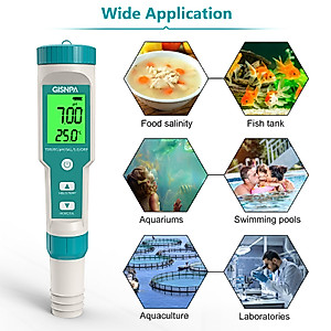 GISNPA 7 in 1 pH/TDS/EC/ORP/S.G/Salinity/Temp Meter with ATC pH Tester, 0.01 Resolution High Accuracy Digital pH Meter, Water Tester for Drinking, Hydroponics, Swimming Pool and Aquarium