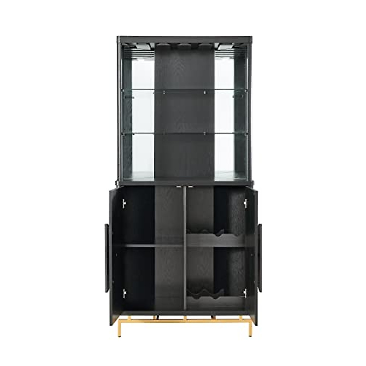 Home Source Black Bar Cabinet with Half Moon Handles and Metal Base