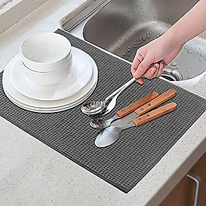 2-Packs Microfiber Dish Drying Mat for Kitchen Counter-top, Dry Pad for Dishes, Flatware, Dinnerware, Glassware, Drinkware, Serveware, Plate, Tabletop Accessories, Machine Wash (Gray, 20" x 15")