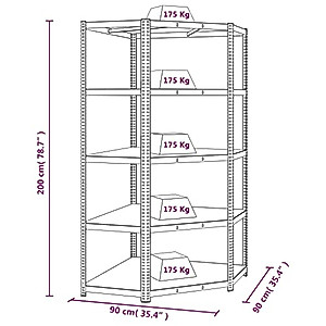 vidaXL 5-Layer Corner Shelf Industrial Shelving Warehouse Workshop Storage Corner Shelf Unit Rack Furniture Anthracite Steel and Engineered Wood