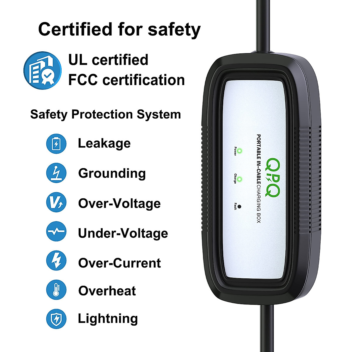 QPQ Level 1-2 EV Charger J1772 Standard Plug-in ev Chargers for Home Level 2 Cars 110V-240V 16 Amp 3.5 kW Portable Electric Vehicle Charging Stations Portable ev Charger j1772 Extension Cable