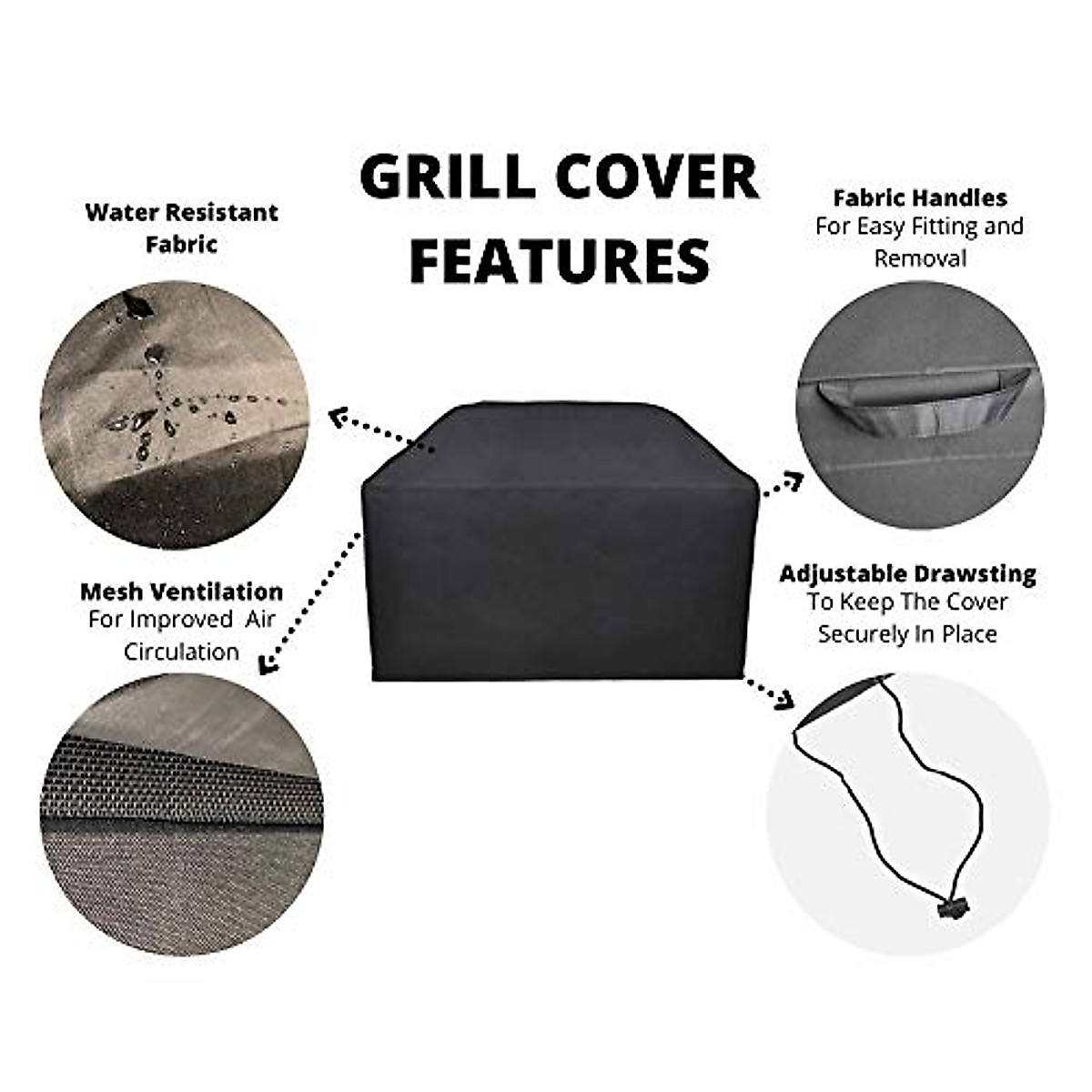101mart 65 Inch BBQ Gas Grill Cover - Heavy Duty, Rip-Proof, Weather Resistant and Fade Protection - Features Wide Air Vents, Durable Handles & Tightening Drawstring for Secure Fit (Black)