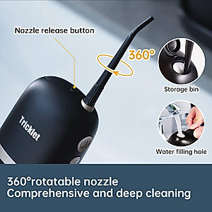 Water Dental Flosser for Teeth, Tricklet Cordless Oral Irrigator with 4 Modes and 3 Gears, IPX7 Waterproof, Portable USB Rechargeable Water Dental Picks for Home and Travel Black