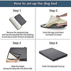 CozyLux Dog Bed for Large Dogs, Big Orthopedic Egg Crate Foam Dog Pad with Removable Washable Cover, Pet Bed Mat Suitable for Dogs Up to 65lbs (35 x 22 x 3 inch, Dark Grey)