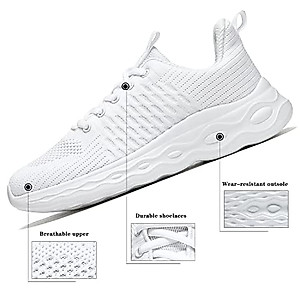 Kvovzo Womens Lace up Tennis Shoes Non Slip Lightweight Work Gym Shoes Ladies Walking Running Sport Sneakers White