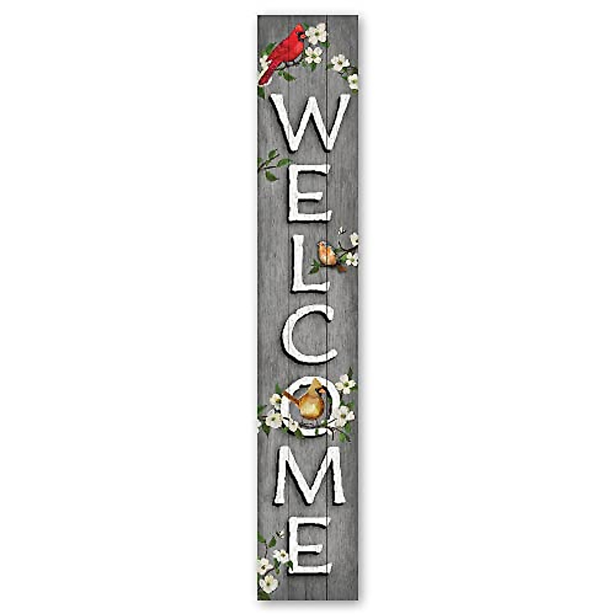 My Word! Welcome w/Pair of Cardinals - Tall Outdoor Welcome Sign / Porch Leaner for Front Door, 46.5" Welcome Sign for Standing Front Porch Decor - Tall Vertical Rustic Farmhouse Home Decor Welcome Porch Sign, Spring Summer Porch Decor