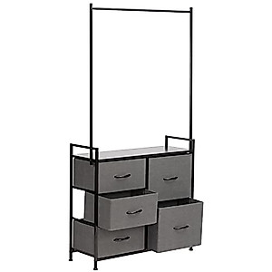 MATICO 5 Chest of Drawers with Non-Woven Fabric Storage Bin, Desser Organizer with Clothes Hanger for Bedroom, Living Room, Laundry, Dormitory, Grey