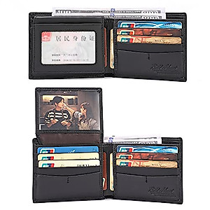 bill heart Chain Wallets for Men, RFID Blocking Genuine Leather Bifold Wallet with Sturdy Chain
