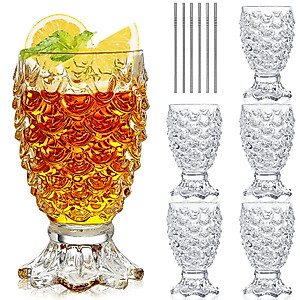 INFTYLE Set of 6 Pineapple Cocktail glasses Vintage glassware Whiskey Glasses Classic Wine Drinking Glasses Mixed Drinkware Sets Gift for Men Women(8oz)