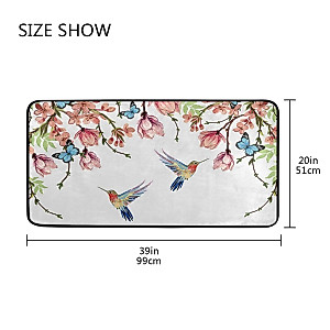 MOYYO Kitchen Mat Tropical Flower Butterfly Hummingbird Kitchen Rug Mat Anti-Fatigue Comfort Floor Mat Non Slip Oil Stain Resistant Easy to Clean Kitchen Rug Bath Rug Carpet for Indoor Outdoor Doormat