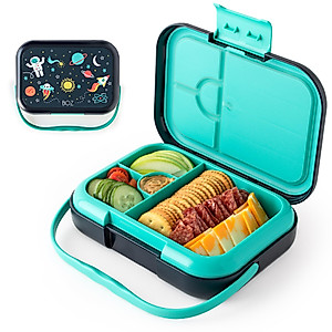 BOZ Bento Box for Kids - Kids Bento Lunch Box for Ages 3 to 7 – Toddler Lunch Box for Daycare – Leak Proof 4 Compartments Kids Lunch Container – Dishwasher Safe Kids Bento Box – Space Lunch Box