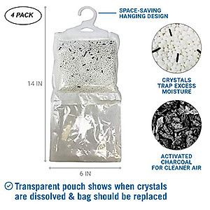 4 Packs Moisture Absorbers Boat Dehumidifier Moisture Absorber Hanging Bags and Charcoal to Get Rid of Smell & Remove Damp Musty Humidity Smell | Unscented Dry Basement Closet Home Car RV or Boating