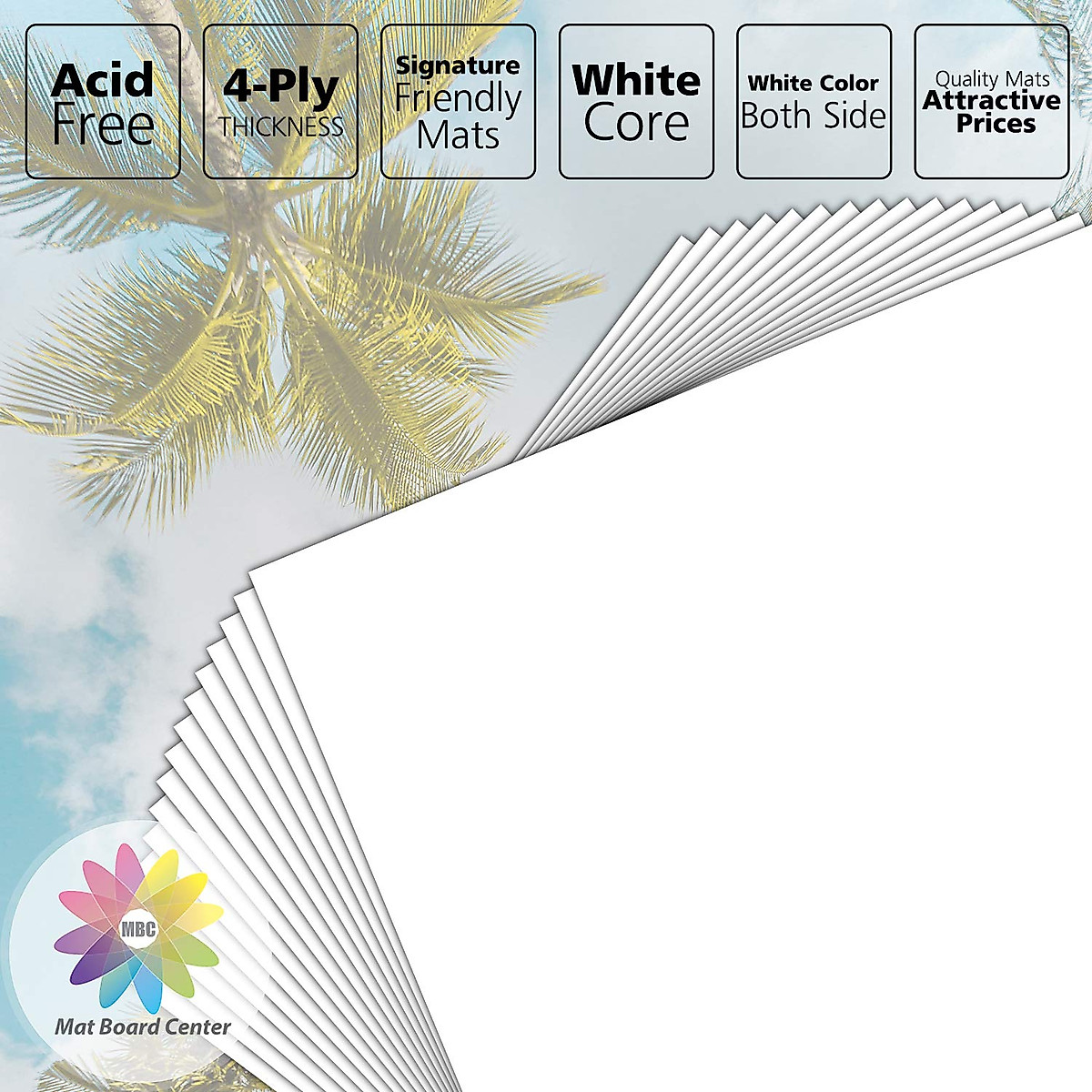 Mat Board Center, Pack of 20 5 x 7 Uncut Photo Mats, White Backing Boards - for Photos, Prints, Frames and More