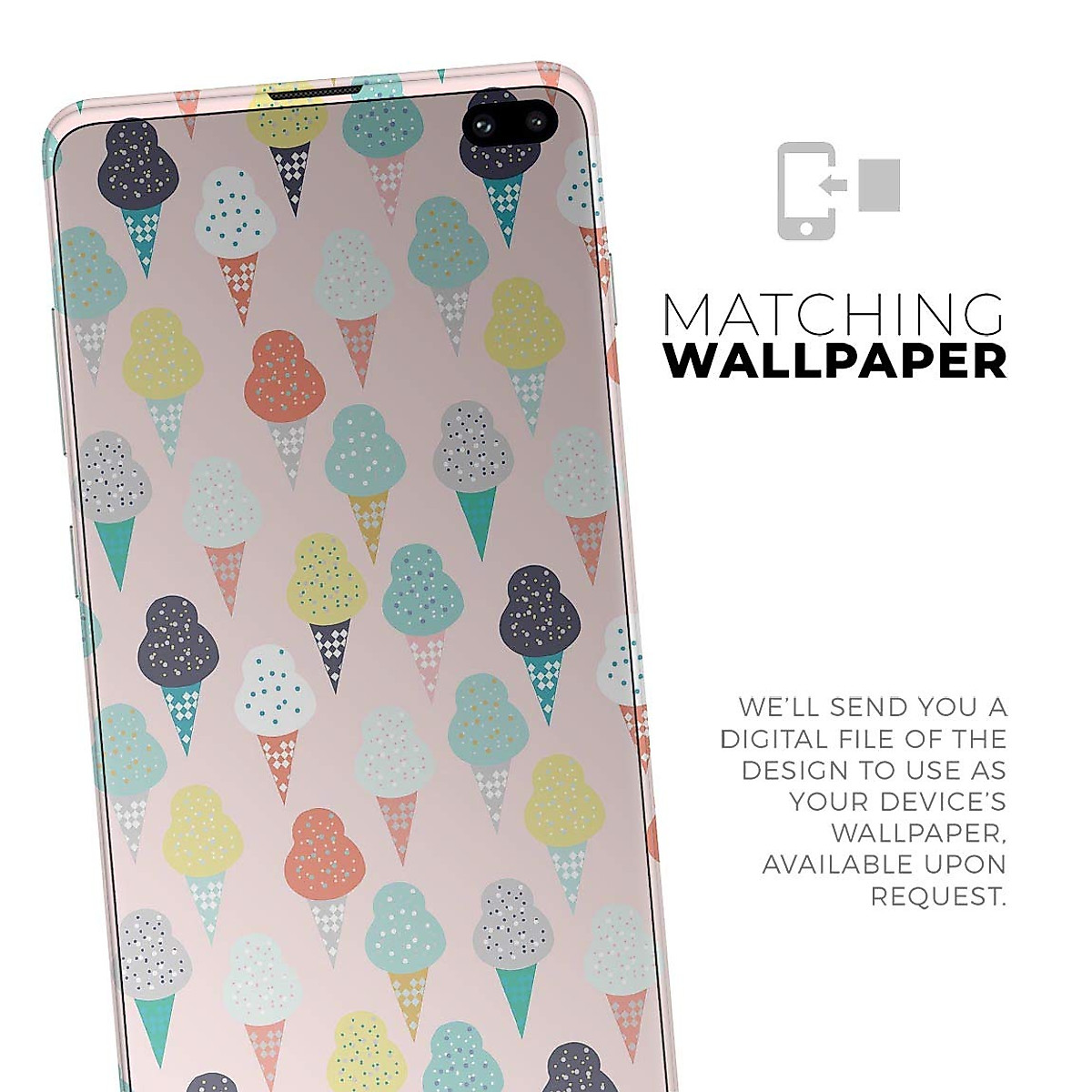 DesignSkinz The All Over Pink Ice Cream Cone Pattern Protective Vinyl Decal Wrap Skin Cover Compatible with The Samsung Galaxy S20 (Screen Trim & Back Glass Skin)