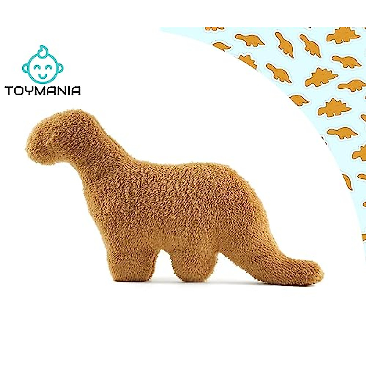 Toymania - Dinosaur Nugget Plush - Fluffy Brontosaurus Nug Plush to Cuddle or for Room Decor - Dino Nugget Stuffed Animal Emotional Support - Dinosaur Chicken Nugget Plush Looks Great Anywhere