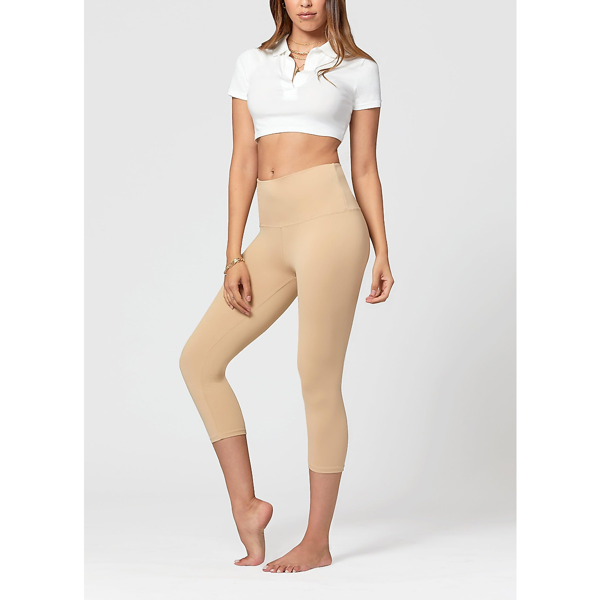 Conceited Capri Leggings for Women - Soft - High Waist Tummy Control - Essential - Regular and Plus Size - Nude Beige - Small - Medium