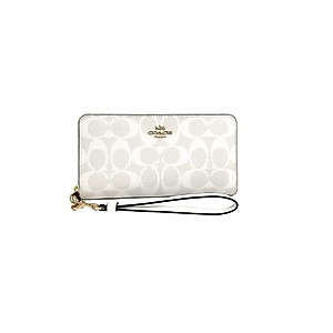 Coach Outlet Long Zip Around Wallet Wristlet In Signature Canvas, Chalk / Glacierwhite, One Size